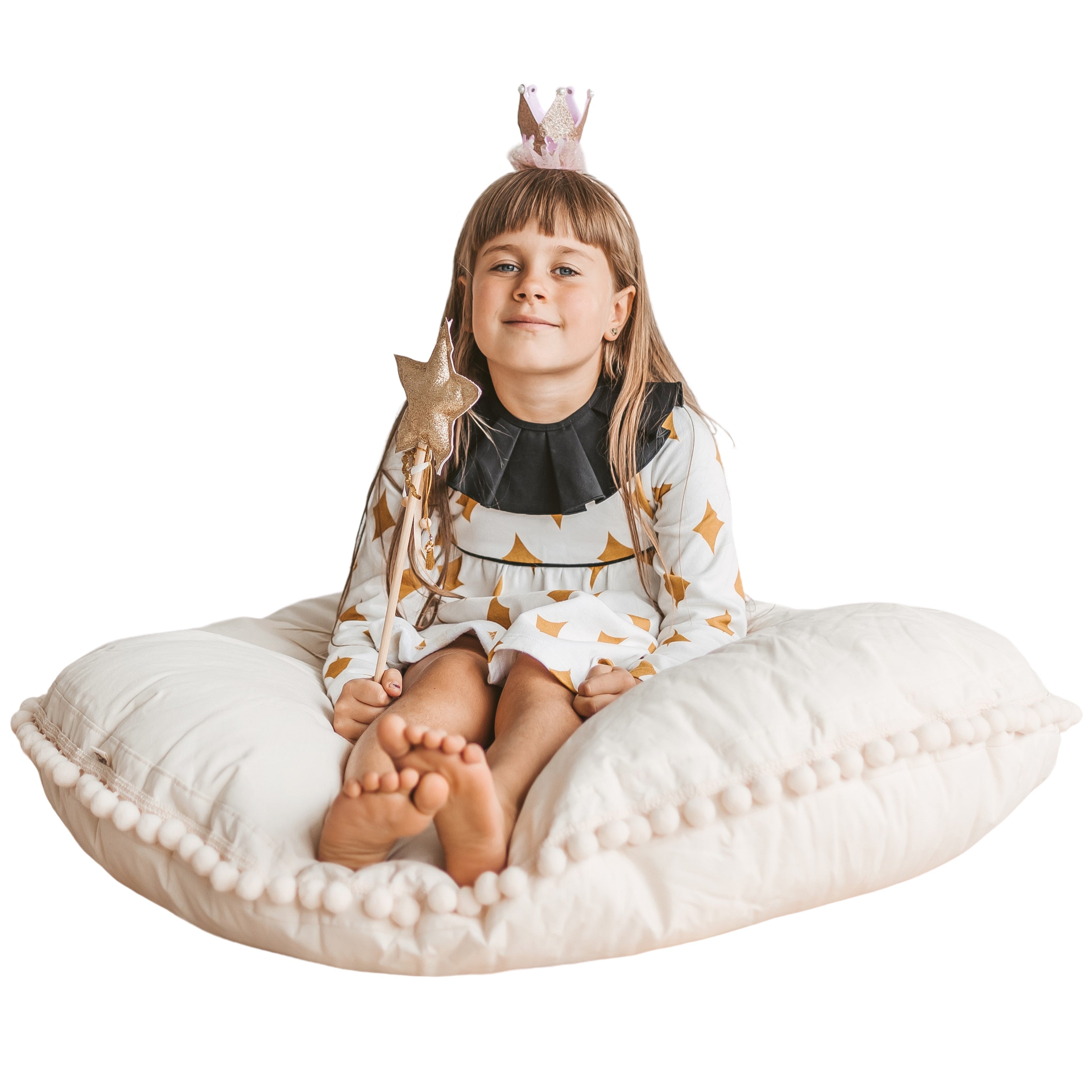 MINICAMP Large Floor Cushion with Pom Poms in Ecru – Mimibear