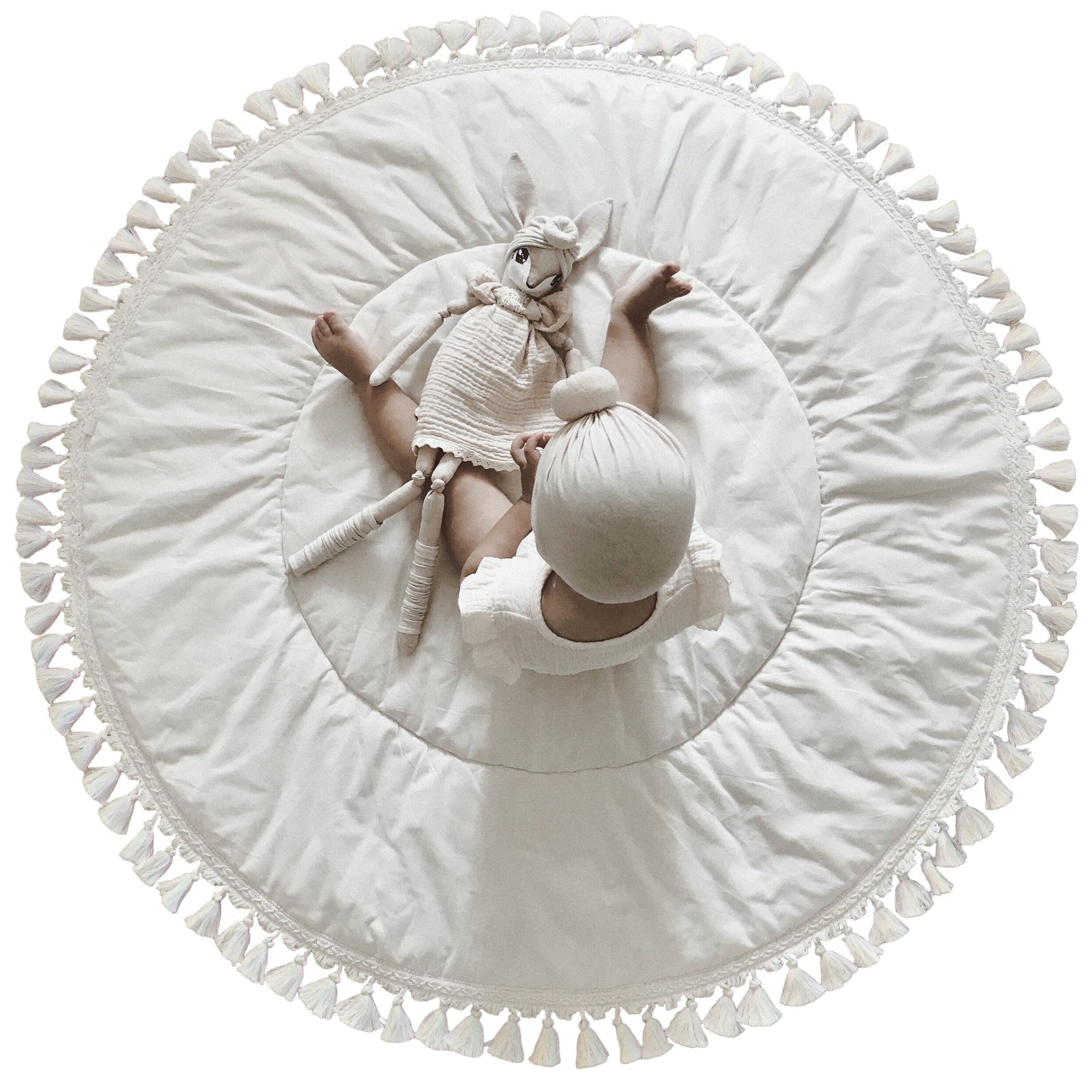 MINICAMP Padded Kids Play Mat in Ecru With Tassels – Mimibear