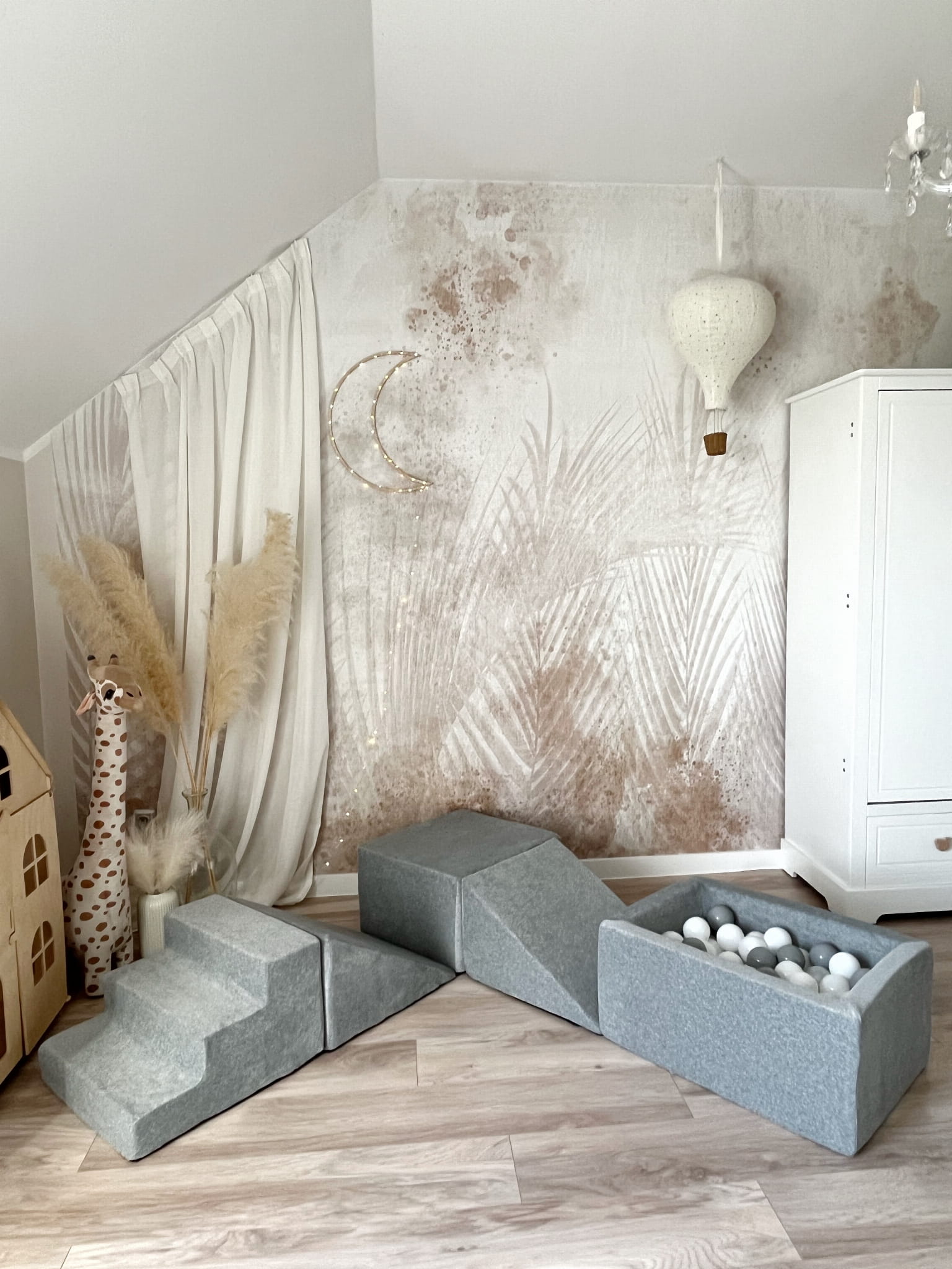 Monio Velvet 5 Piece Foam Soft Play & Mini Ball Pit - Grey – Mimibear